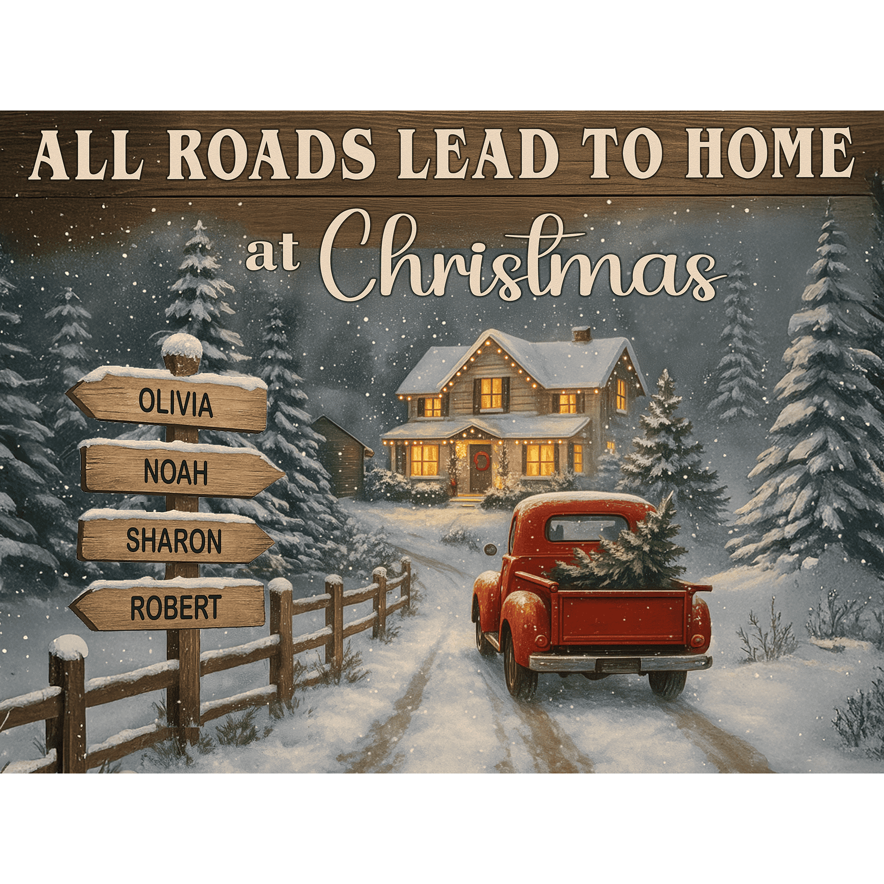 Personalized Christmas Family Names Canvas Wall Art