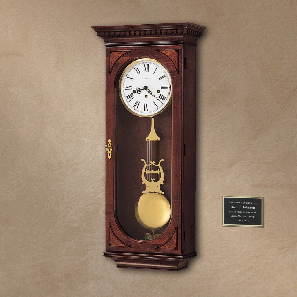 Lewis Key Wound Wall Clock with Engraved Wall Plate - The Glass Fox