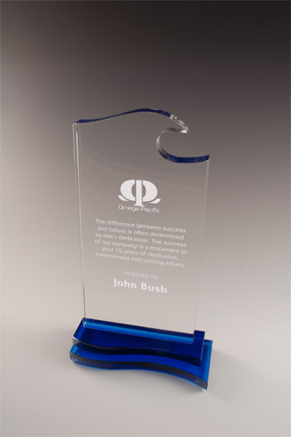 Personalized Blue Wave Glass Award - The Glass Fox
